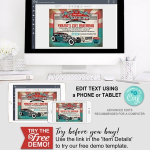 50s Garage Rock 'n' Roll Hot Rod Invitation - INSTANT DOWNLOAD ...
