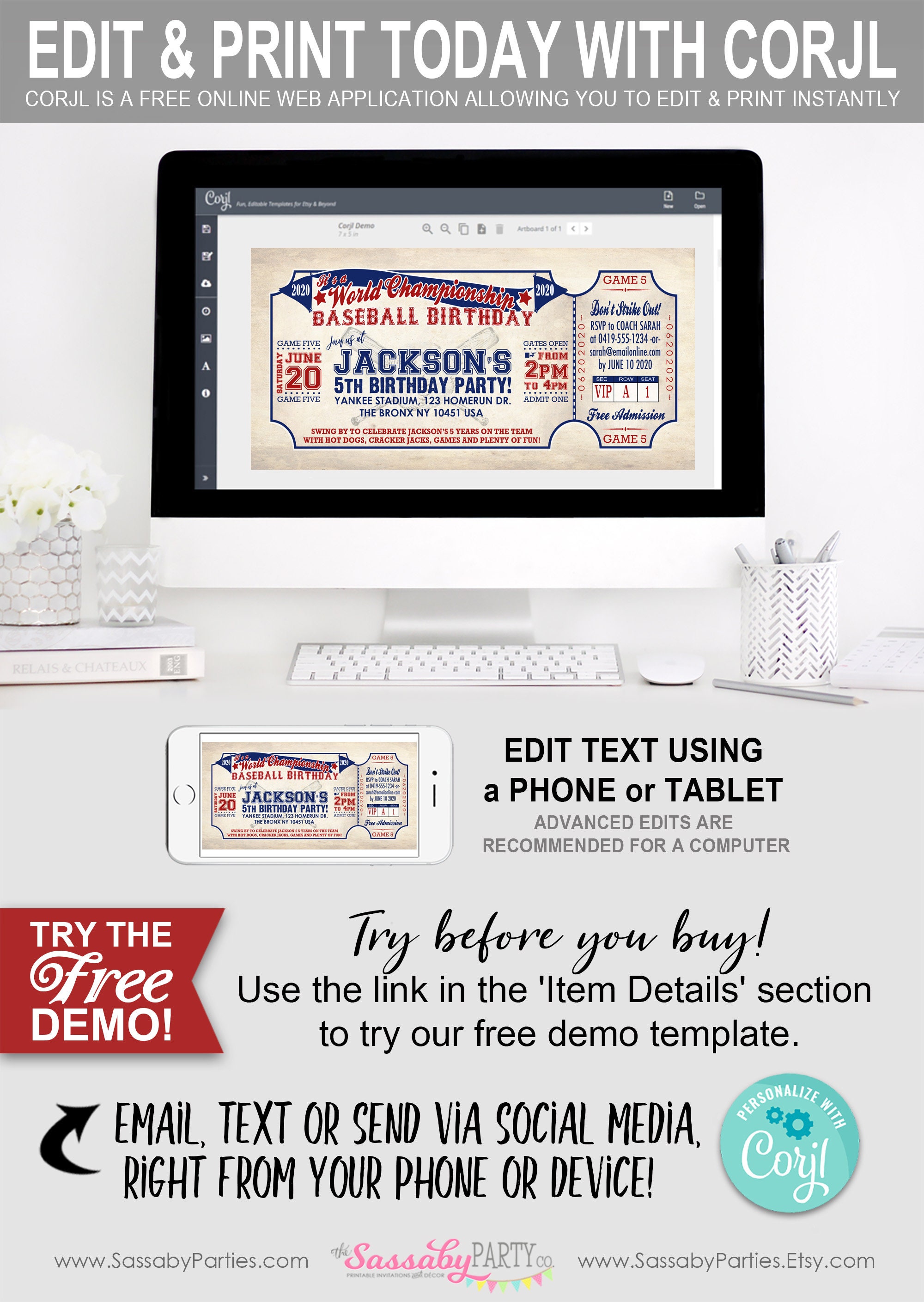 Vintage Baseball BIRTHDAY Invitation INSTANT DOWNLOAD | Etsy