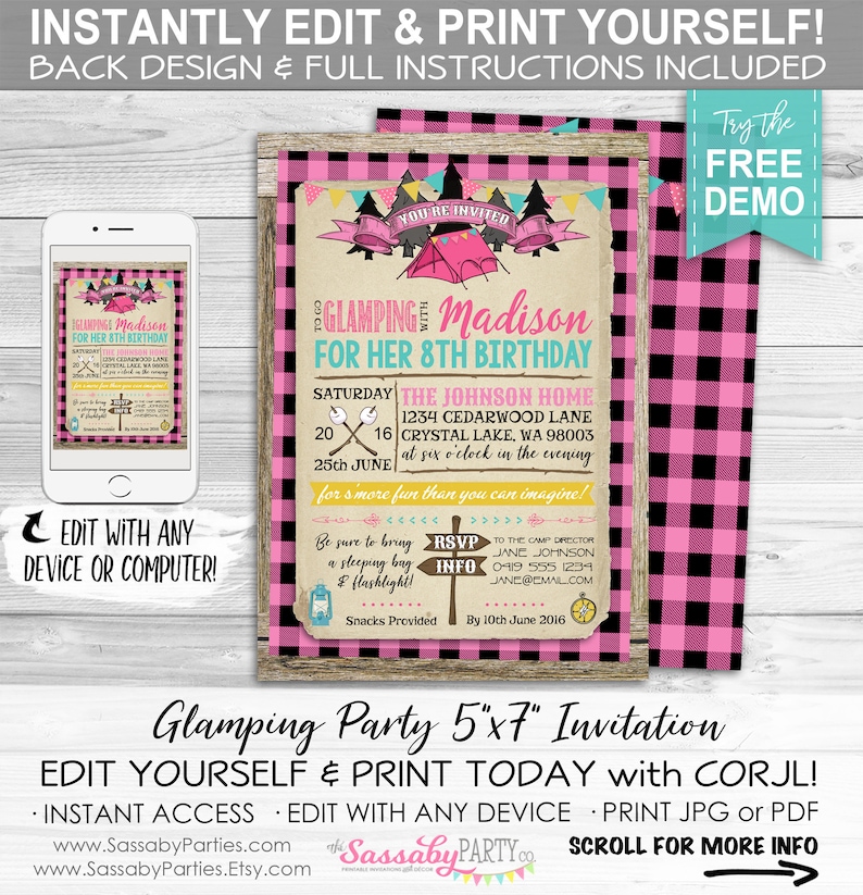 Glamping Party Invitation INSTANT DOWNLOAD Editable & | Etsy