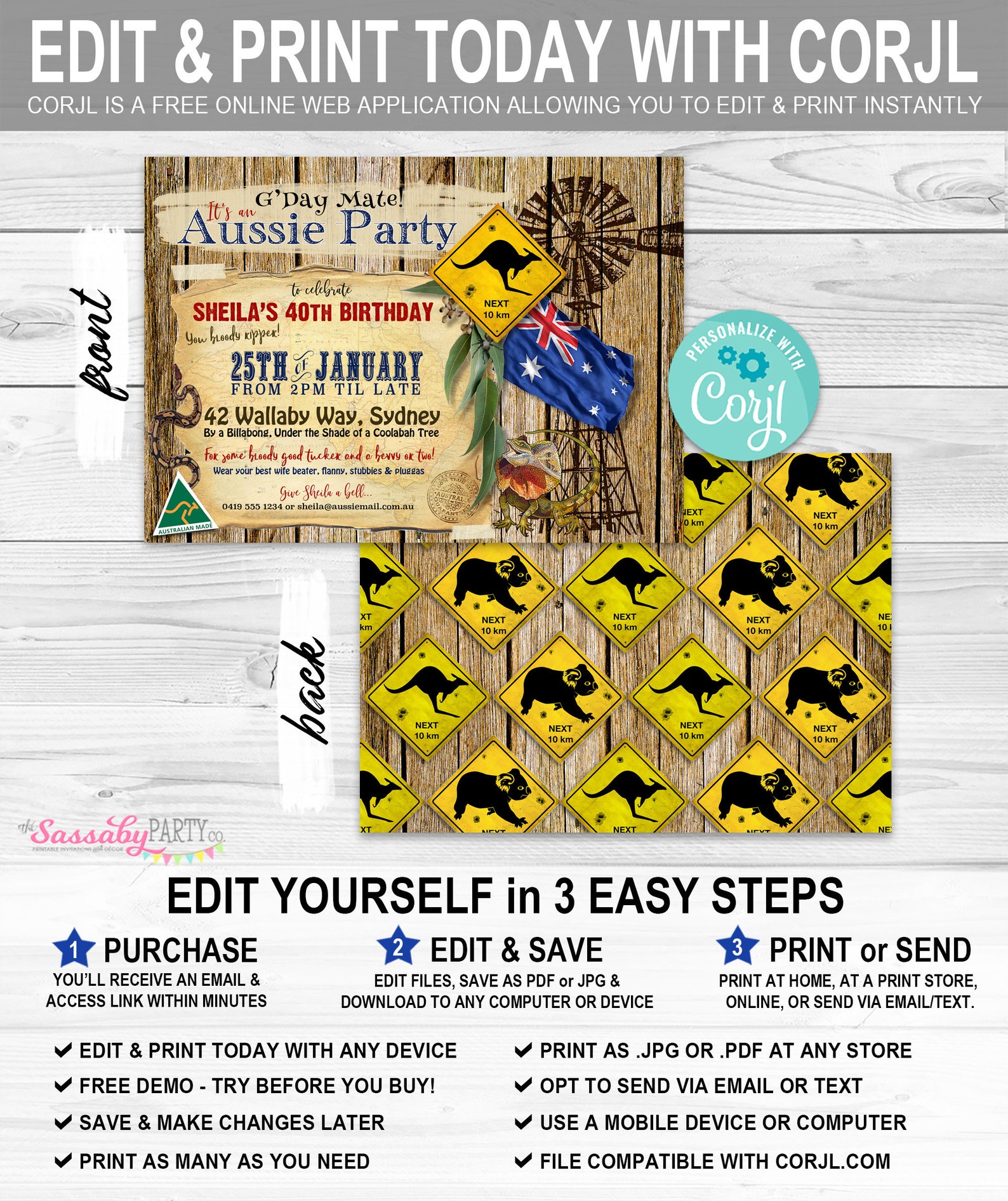 Aussie Party Invitation INSTANT DOWNLOAD Edit & Print | Etsy