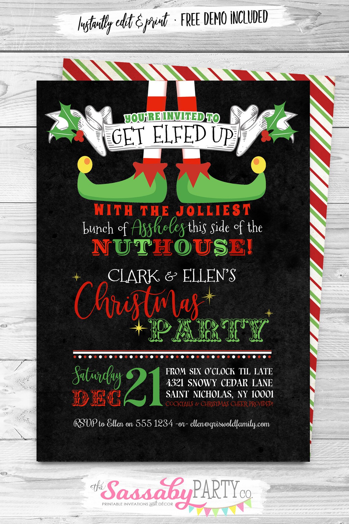 Elfed up Christmas Party Invitation - INSTANT DOWNLOAD - Edit & Print ...