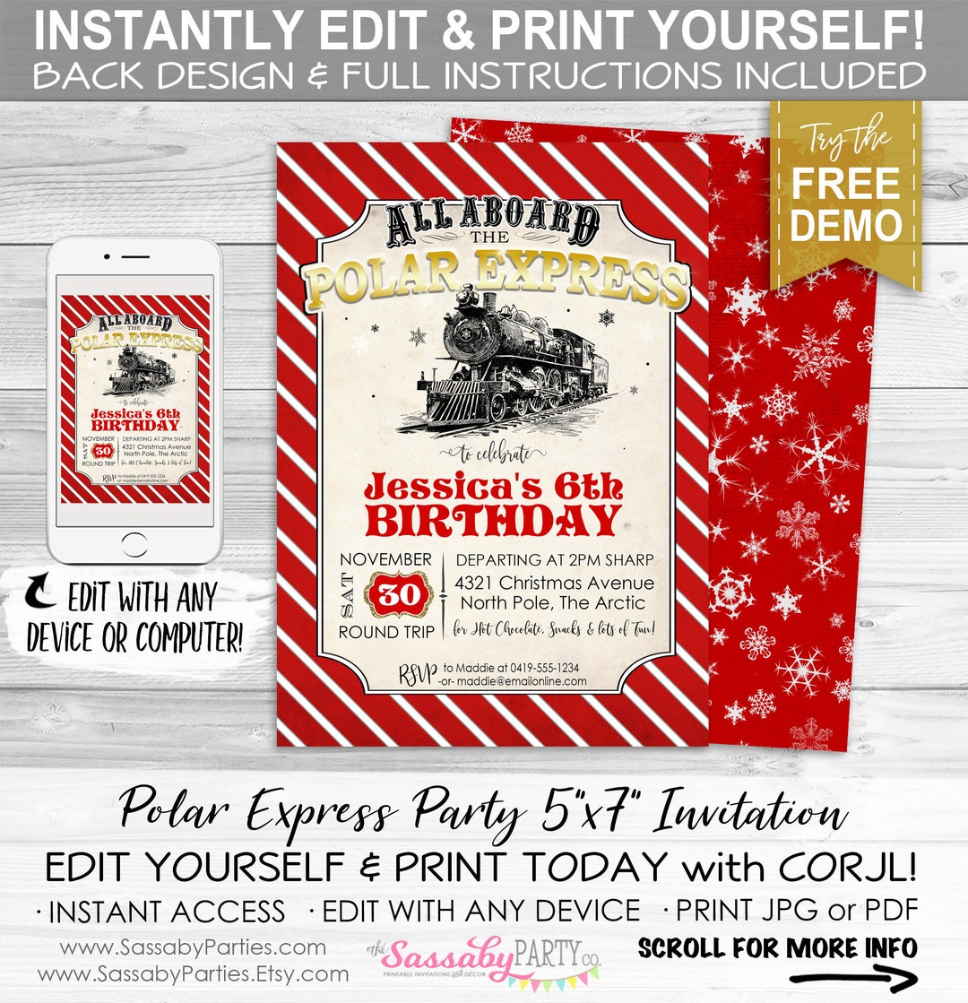 Polar Express Invitation Red - INSTANT DOWNLOAD - Partially Editable ...