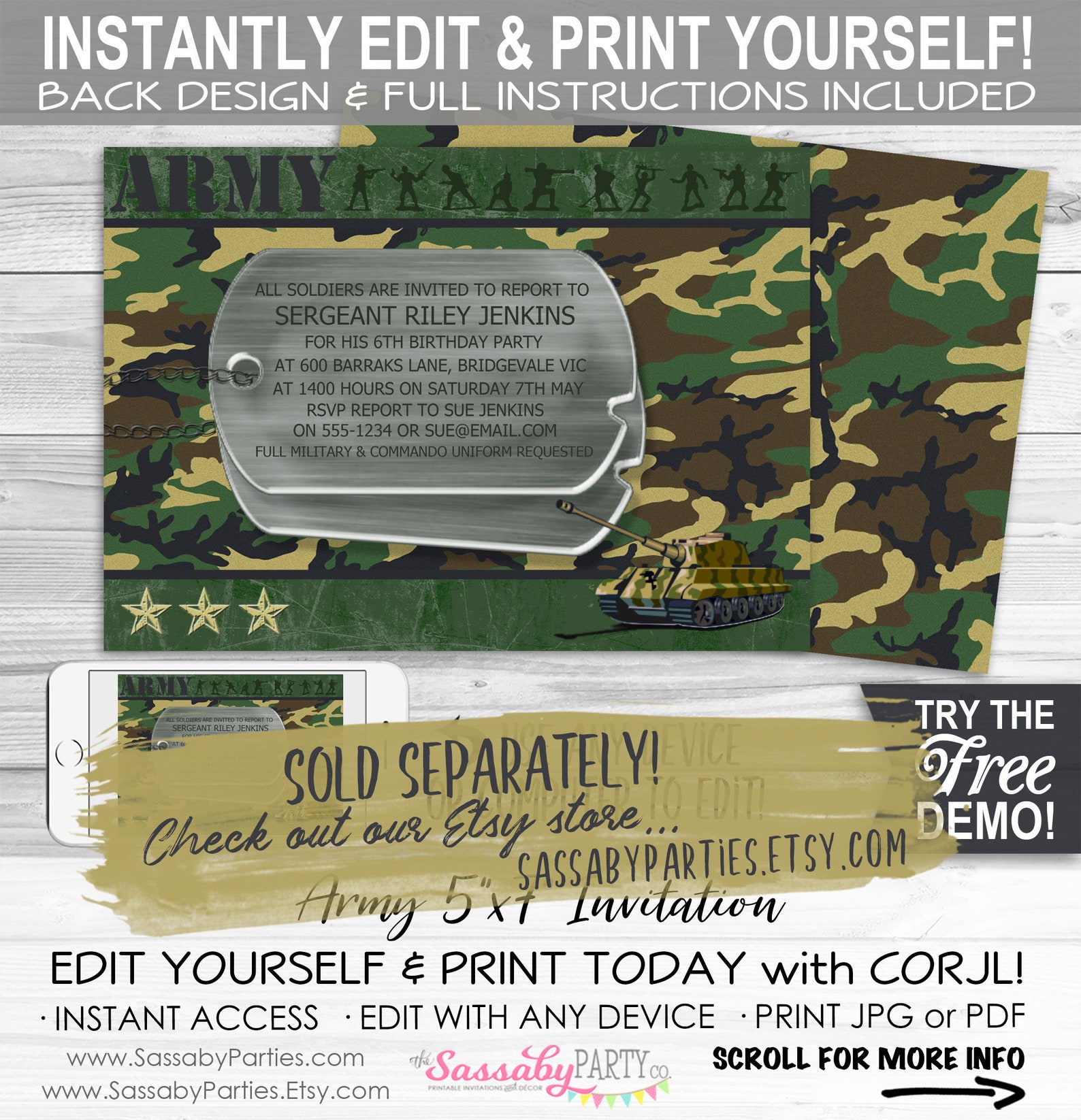 Army Men Party Pack - INSTANT DOWNLOAD - Edit& Print, Birthday Party ...