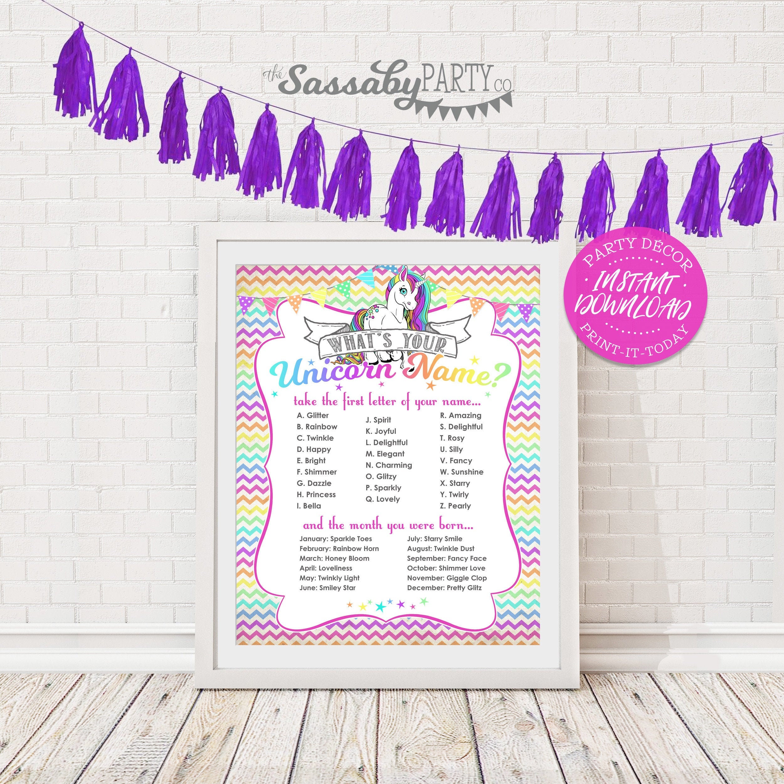 Unicorn Name Poster INSTANT DOWNLOAD Party Sign Rainbow | Etsy