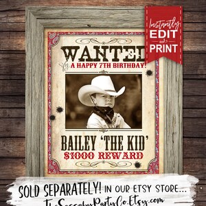 Wild West Cowboy Party Sign - INSTANT DOWNLOAD - Partially Editable ...