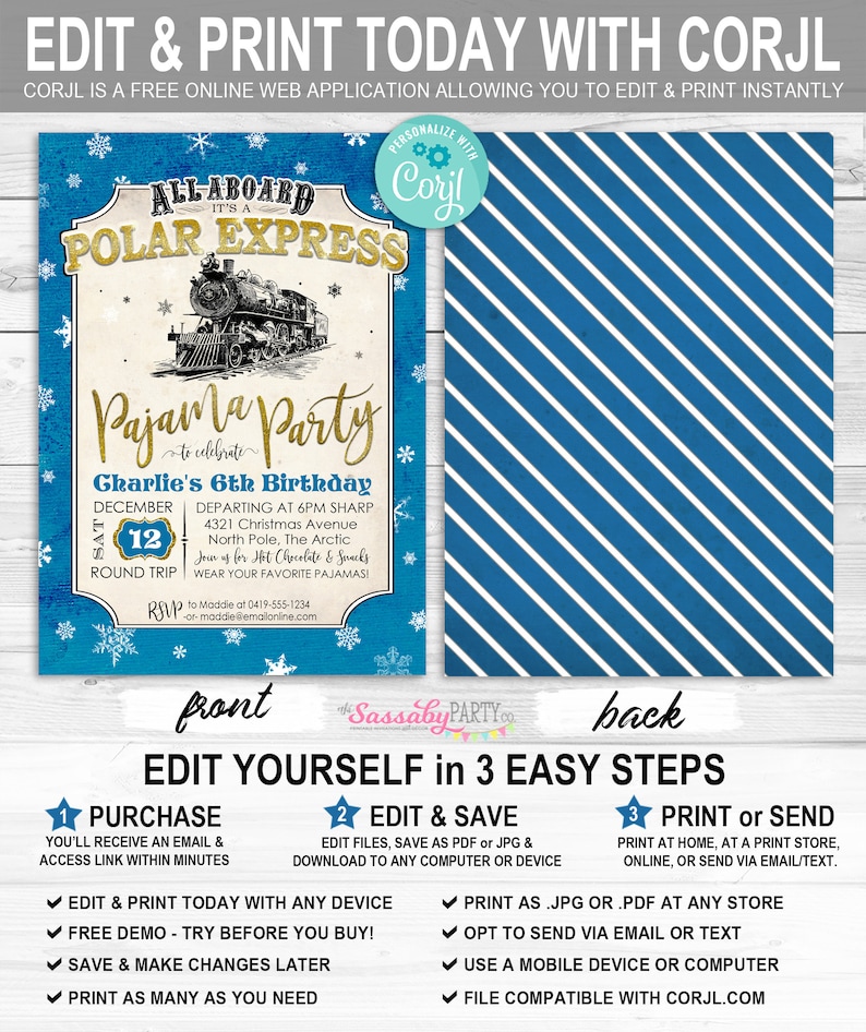 Polar Express Invitation INSTANT DOWNLOAD Partially - Etsy