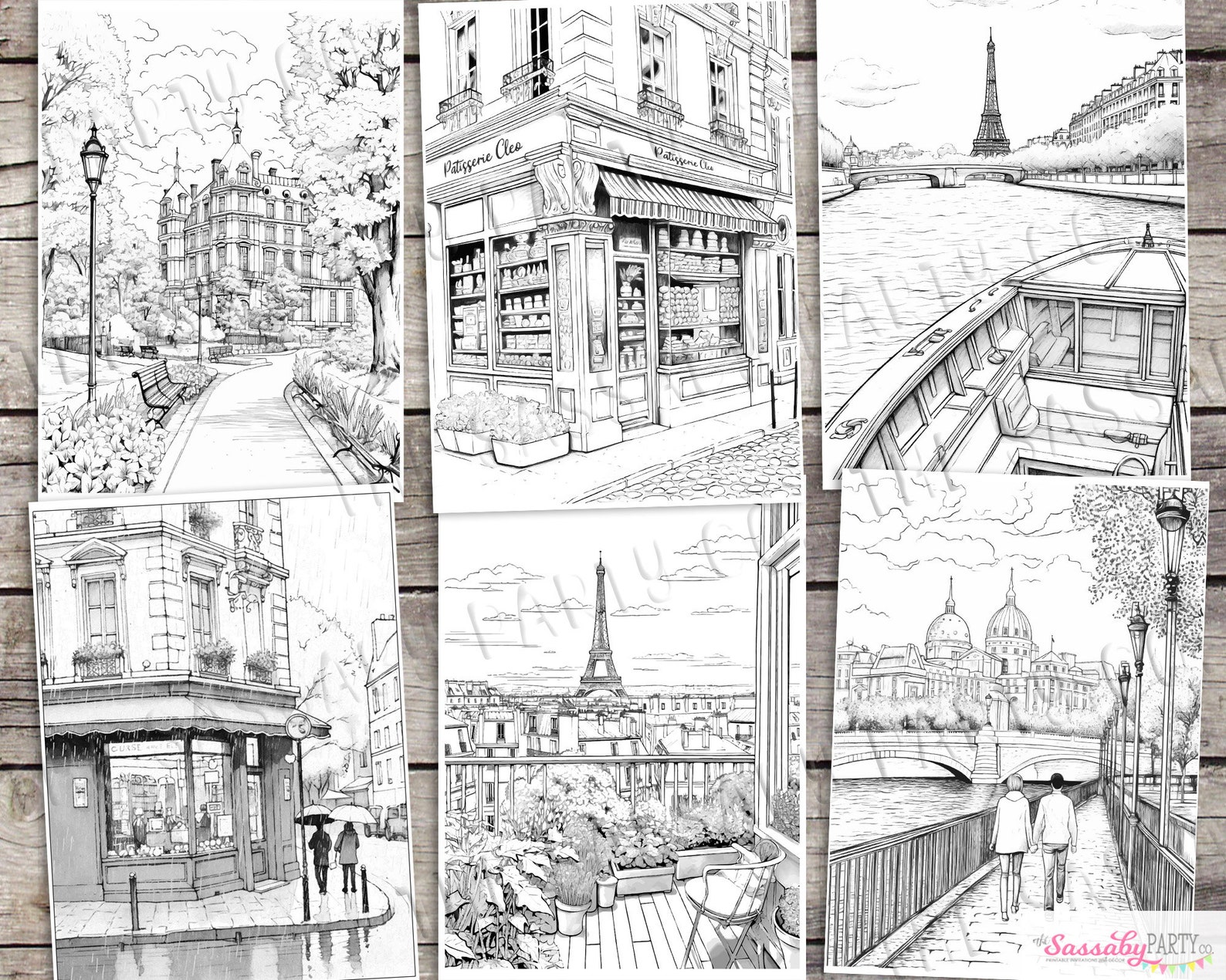 Paris Coloring Book - INSTANT DOWNLOAD - Eiffel Tower, Shops & Cafes ...