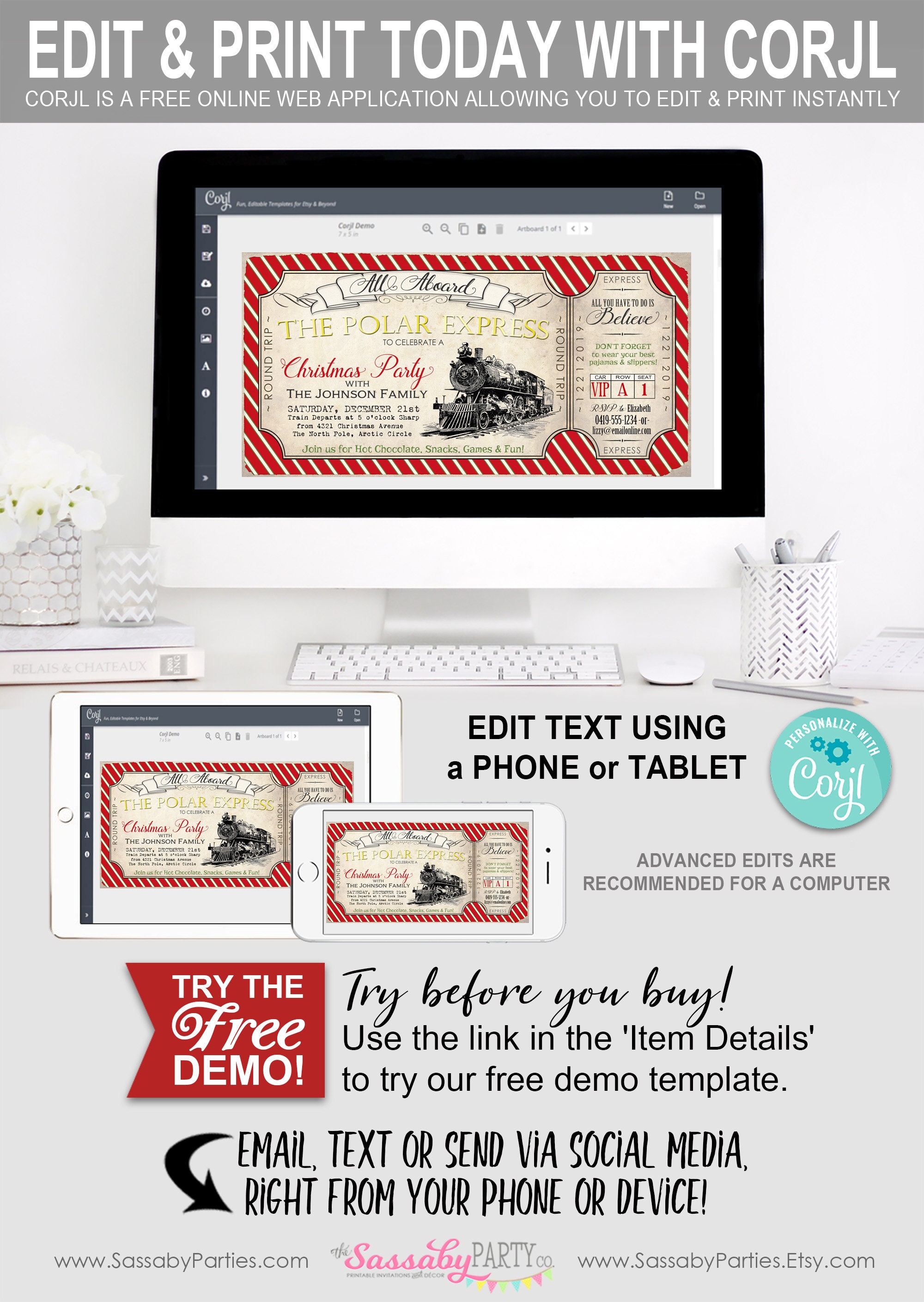 Polar Express Ticket Invitation - INSTANT DOWNLOAD - Partially Editable ...