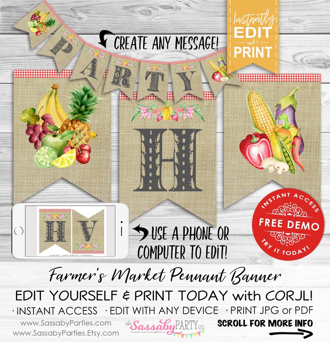 Farmers Market Party Banner - INSTANT DOWNLOAD - Editable & Printable ...