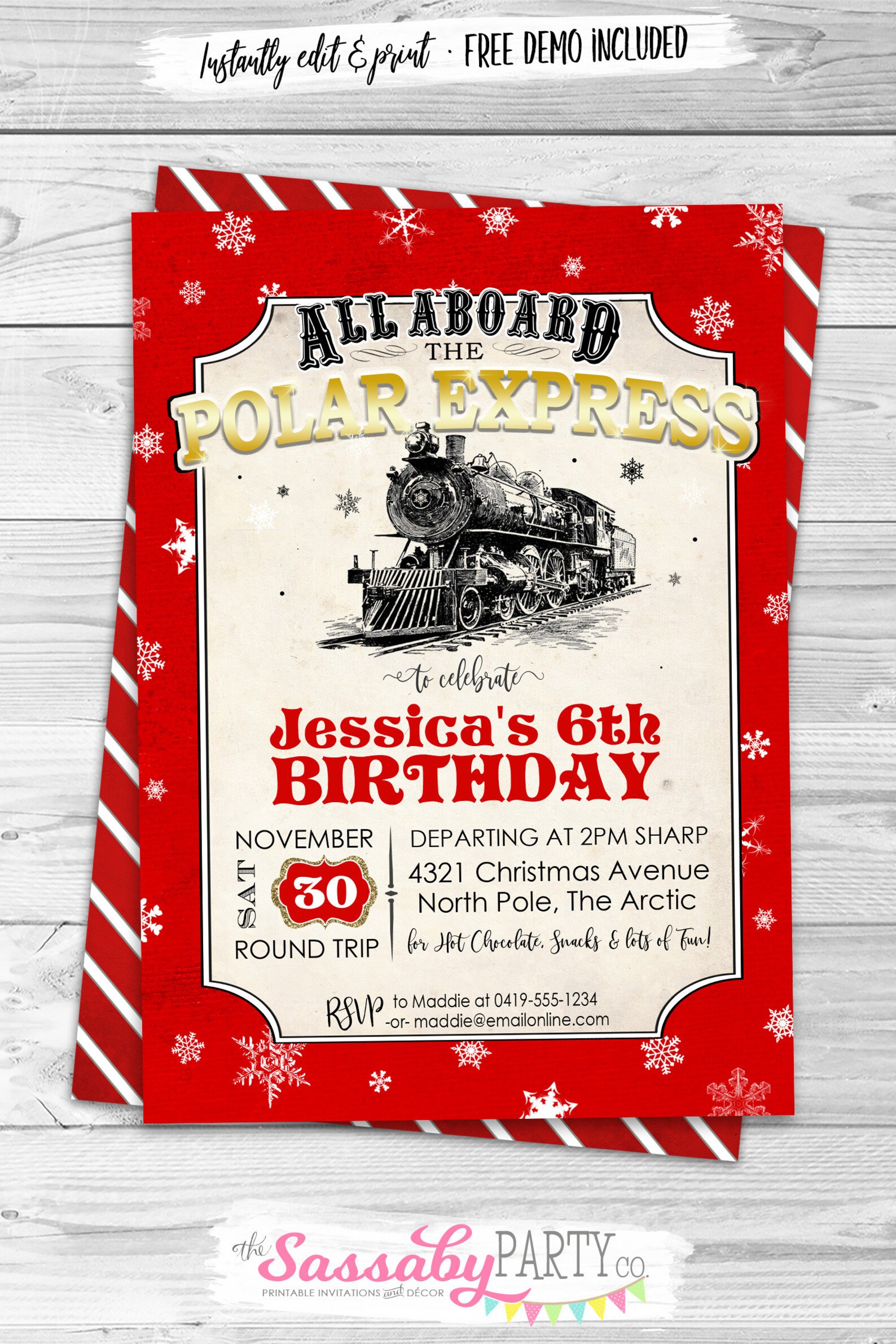 Polar Express Invitation Red - INSTANT DOWNLOAD - Partially Editable ...