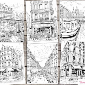 Paris Coloring Book - INSTANT DOWNLOAD - Eiffel Tower, Shops & Cafes ...