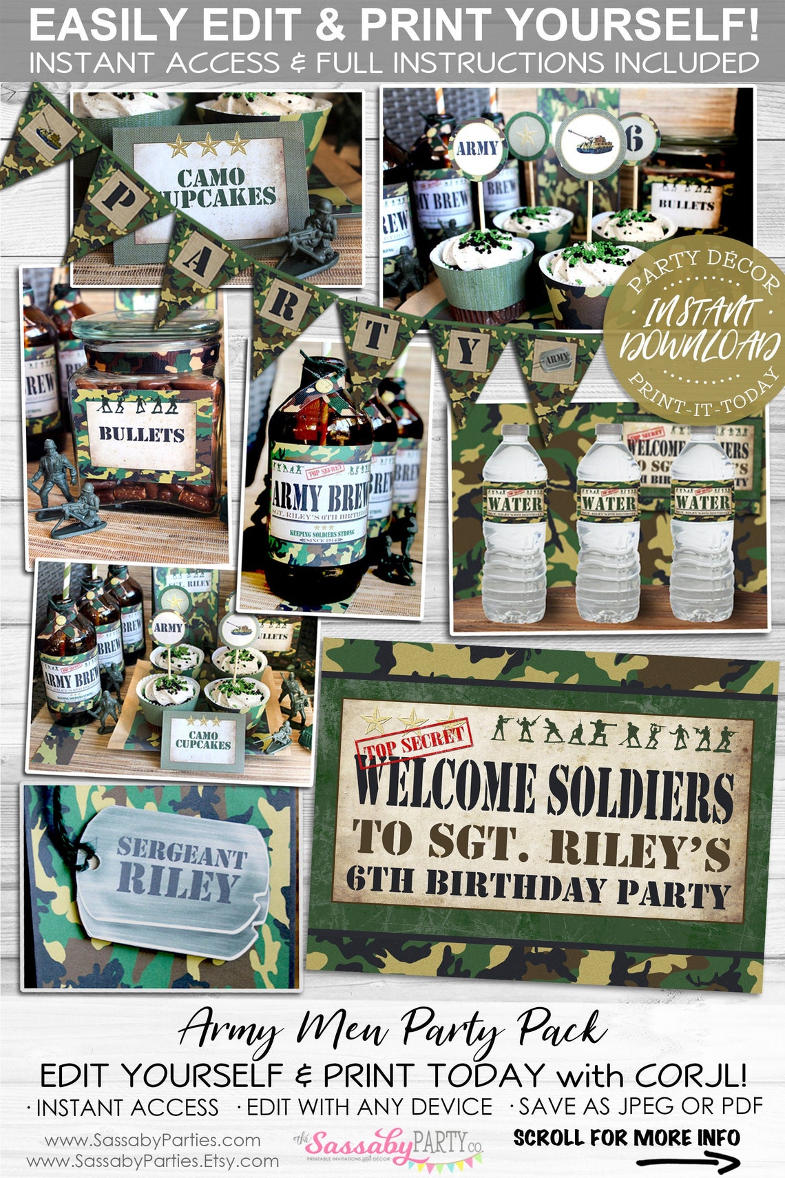 Army Men Party Pack INSTANT DOWNLOAD Edit& Print Birthday - Etsy