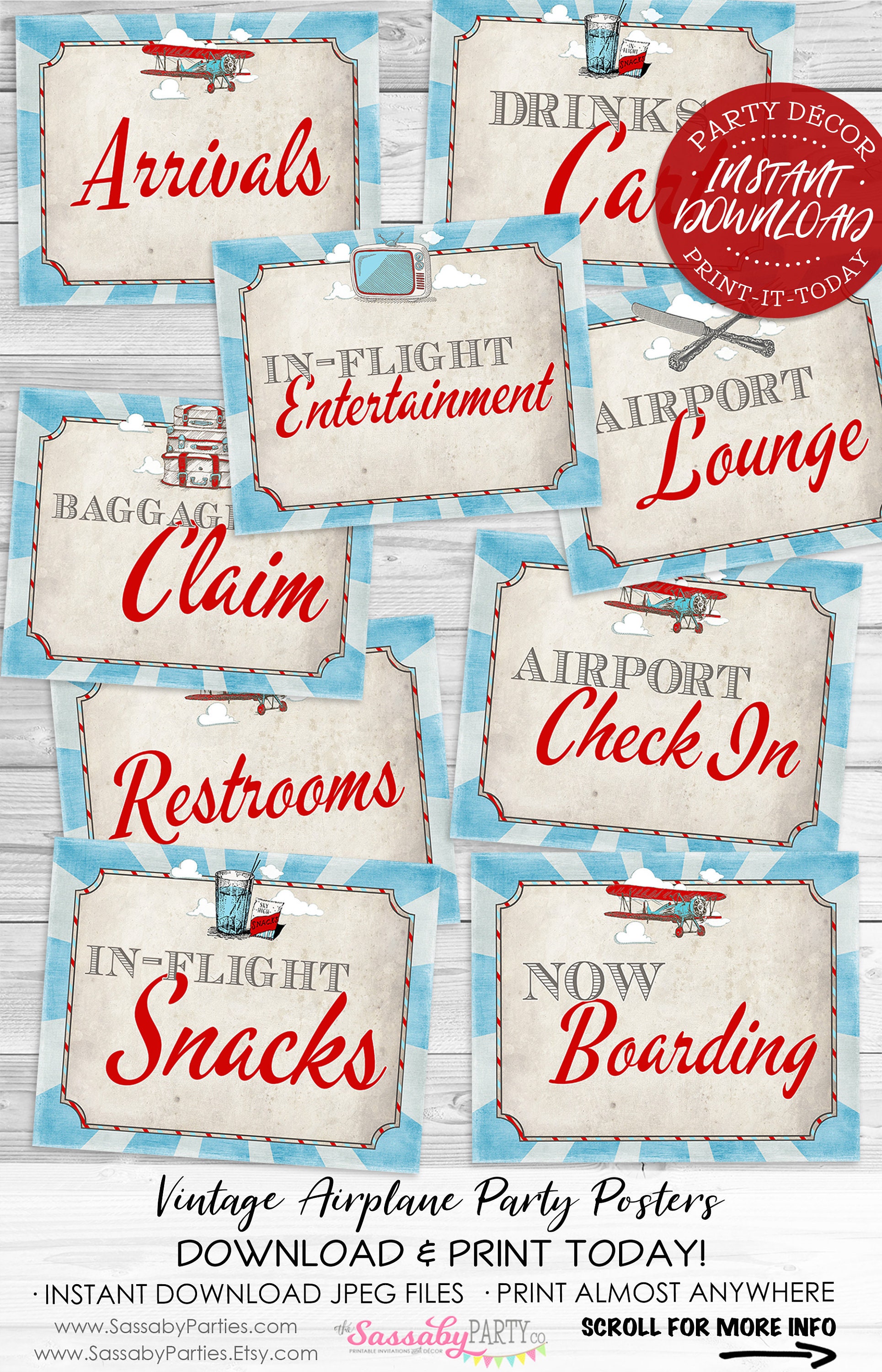 Vintage Airplane Posters Signs - INSTANT DOWNLOAD - 10x Printable Party ...