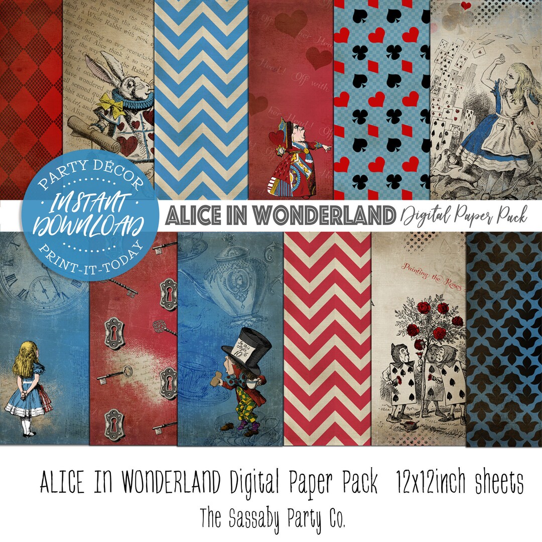 Alice in Wonderland Digital Papers Pack - INSTANT DOWNLOAD - Printable ...