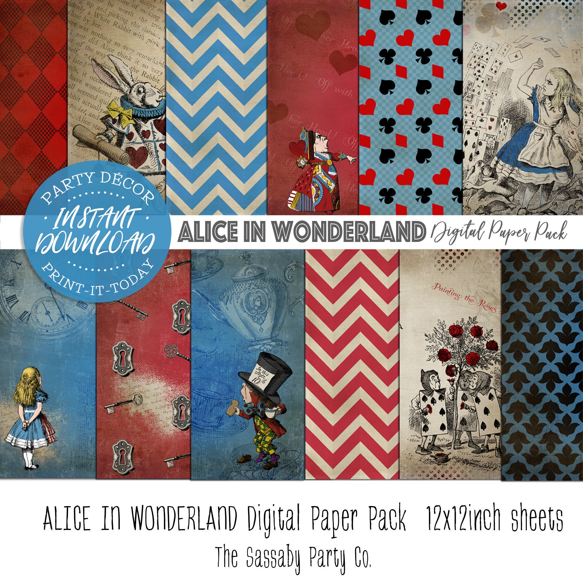 Alice in Wonderland Digital Papers Pack INSTANT DOWNLOAD - Etsy Australia