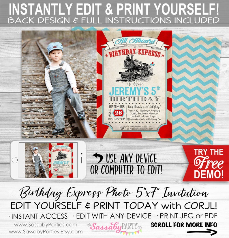 Birthday Express Invitation INSTANT DOWNLOAD Edit & Print - Etsy