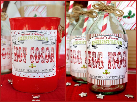 Retro Christmas Drink Egg Nog & Hot Cocoa Labels - INSTANT DOWNLOAD ...