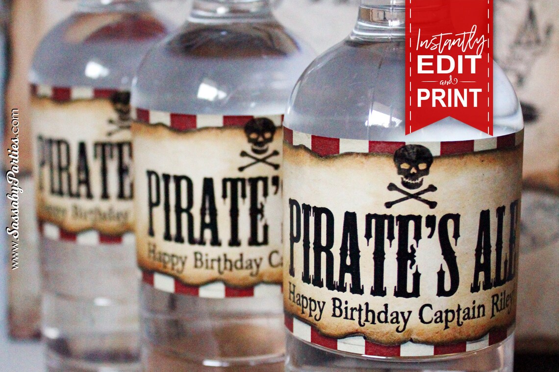 Pirate Water Bottle Labels INSTANT DOWNLOAD Editable & - Etsy