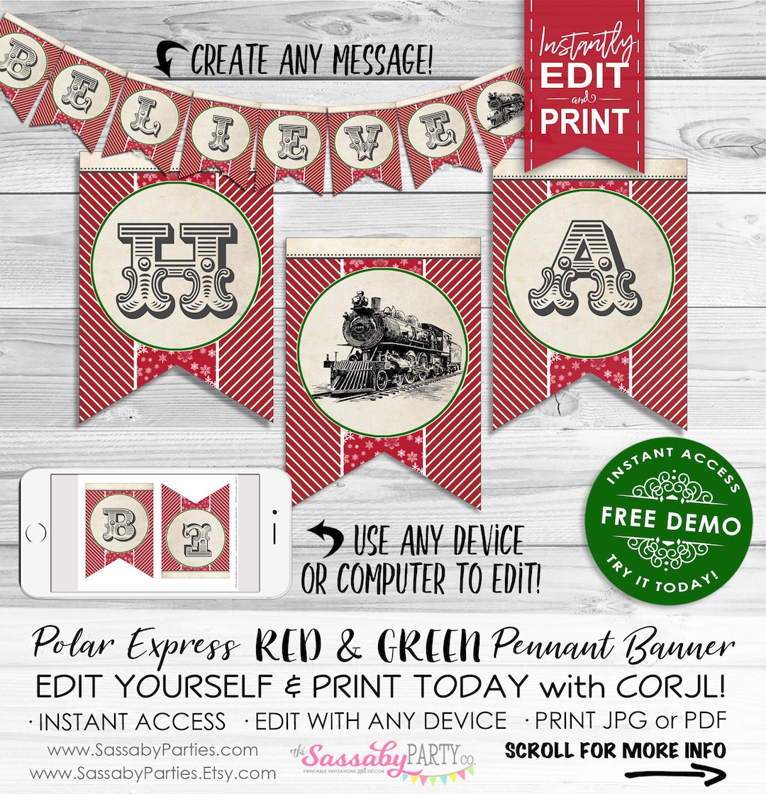 Polar Express Banner RED - INSTANT DOWNLOAD - Editable & Printable ...