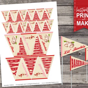 Girls Baseball BABY Shower Mini Pennant Flags - INSTANT DOWNLOAD ...