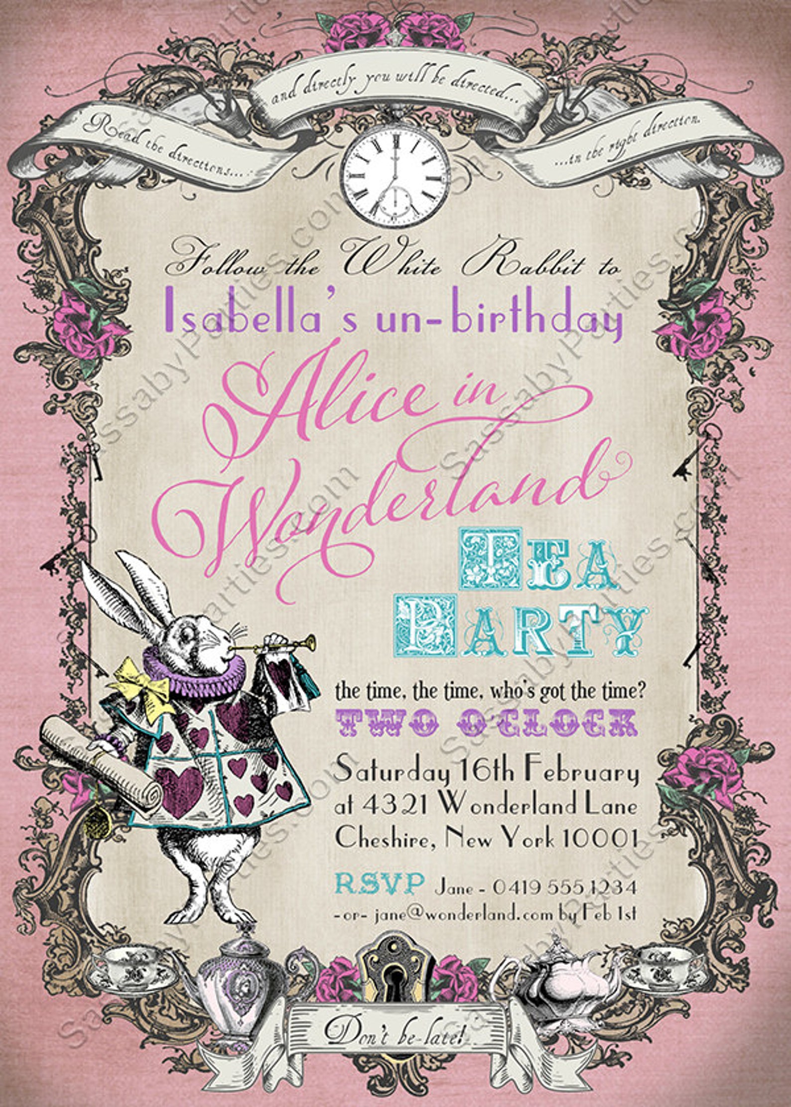 Alice in Wonderland Tea Party Invitation - INSTANT DOWNLOAD- Partially ...