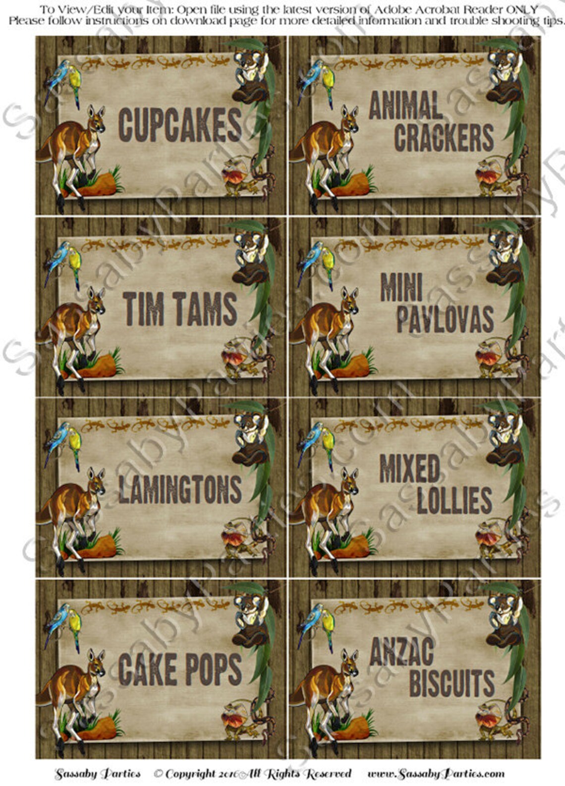 Australian Animals Party Labels INSTANT DOWNLOAD Editable - Etsy