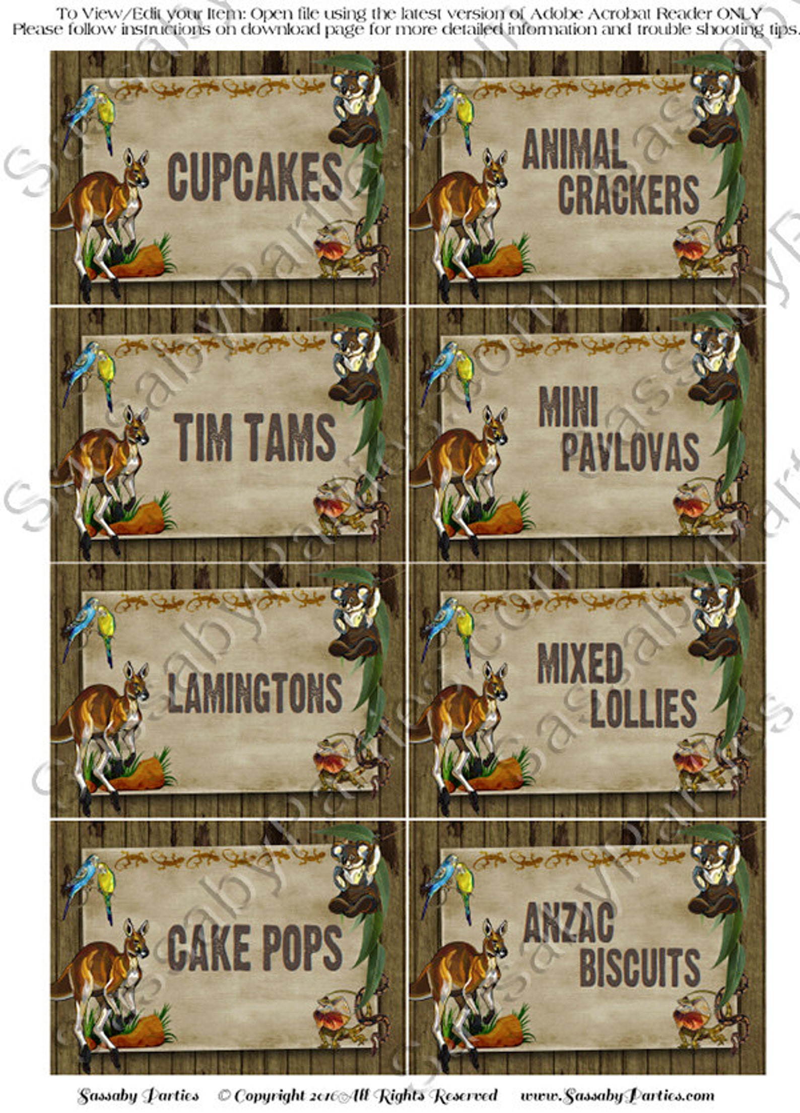 Australian Animals Party Labels INSTANT DOWNLOAD Editable - Etsy