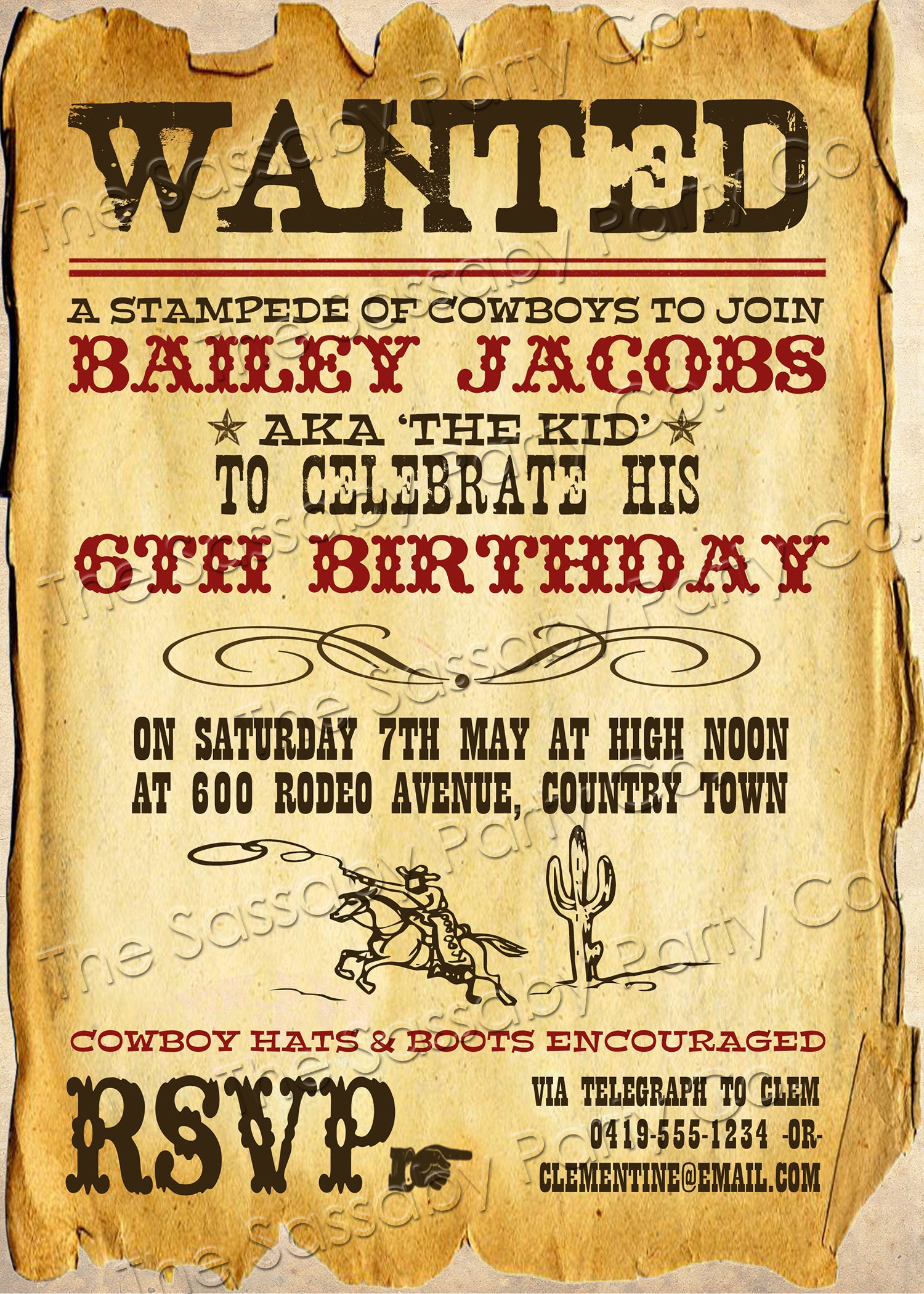 Wild West Cowboy Invitation - INSTANT DOWNLOAD - Partially Editable ...