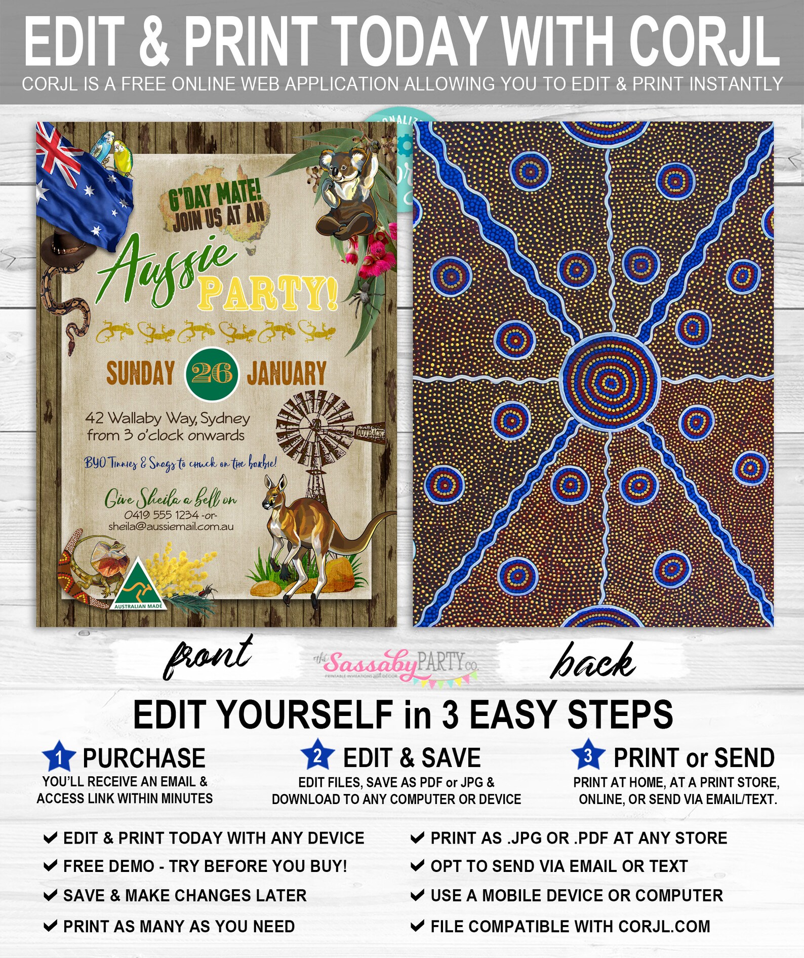 Aussie Party Invitation - INSTANT DOWNLOAD - Edit & Print, Australia ...