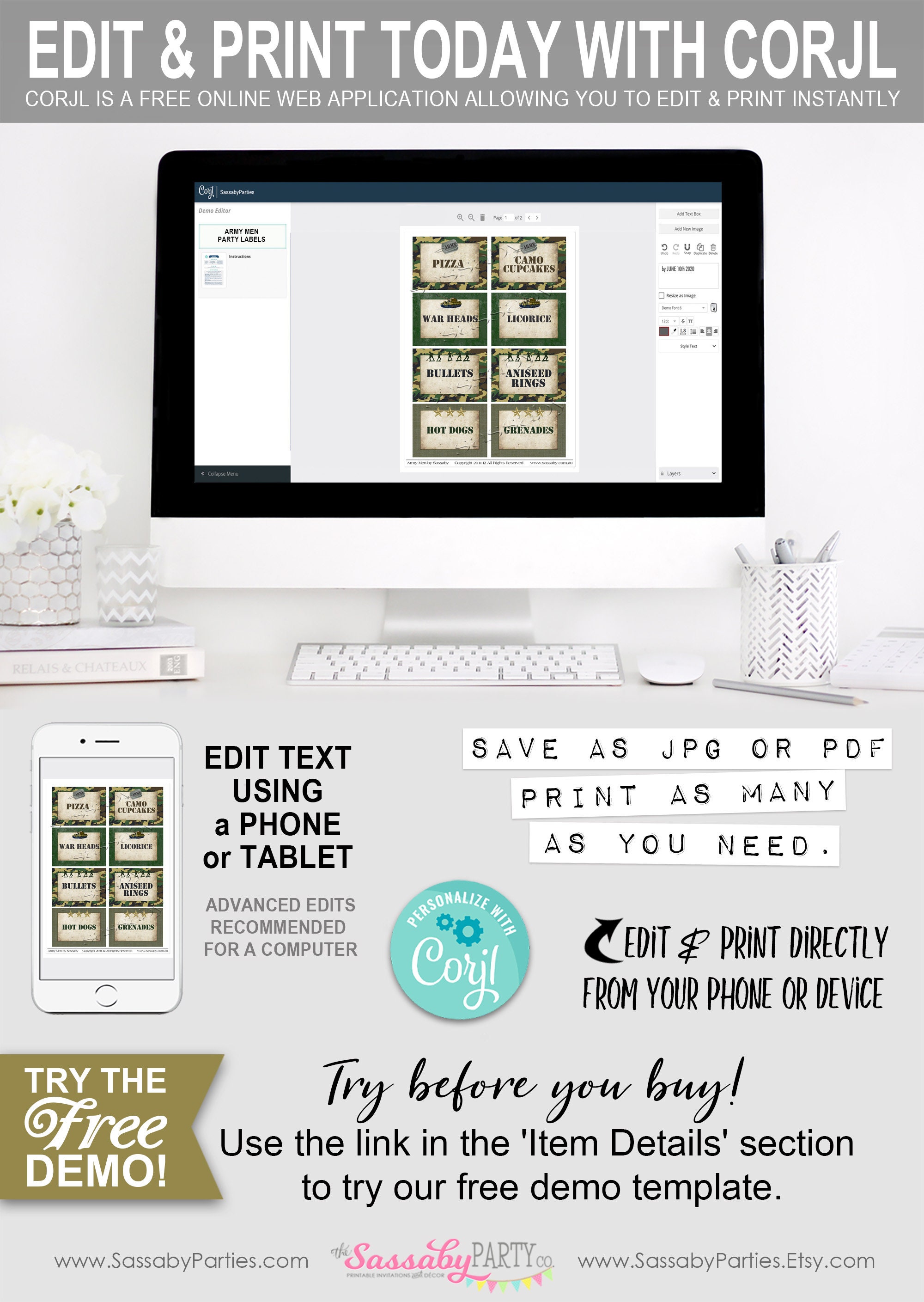 Army Men Party Labels - INSTANT DOWNLOAD - Editable & Printable ...