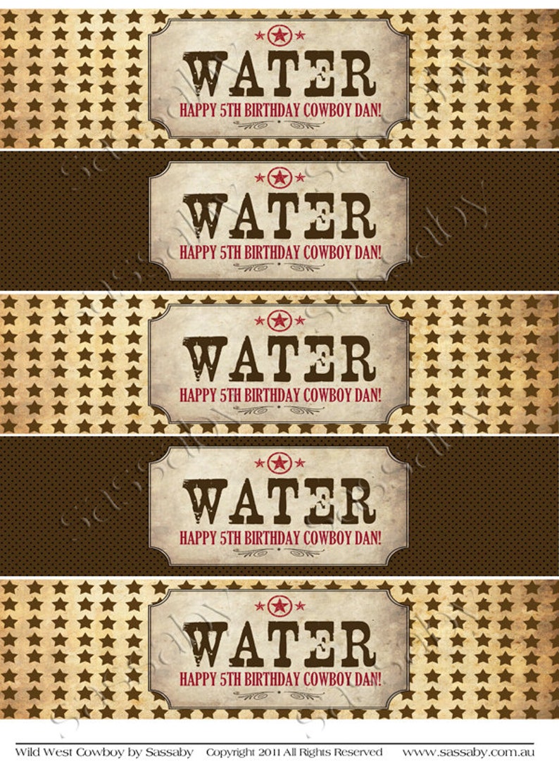 Cowboy Water Bottle Labels - INSTANT DOWNLOAD - Wild West Rodeo ...