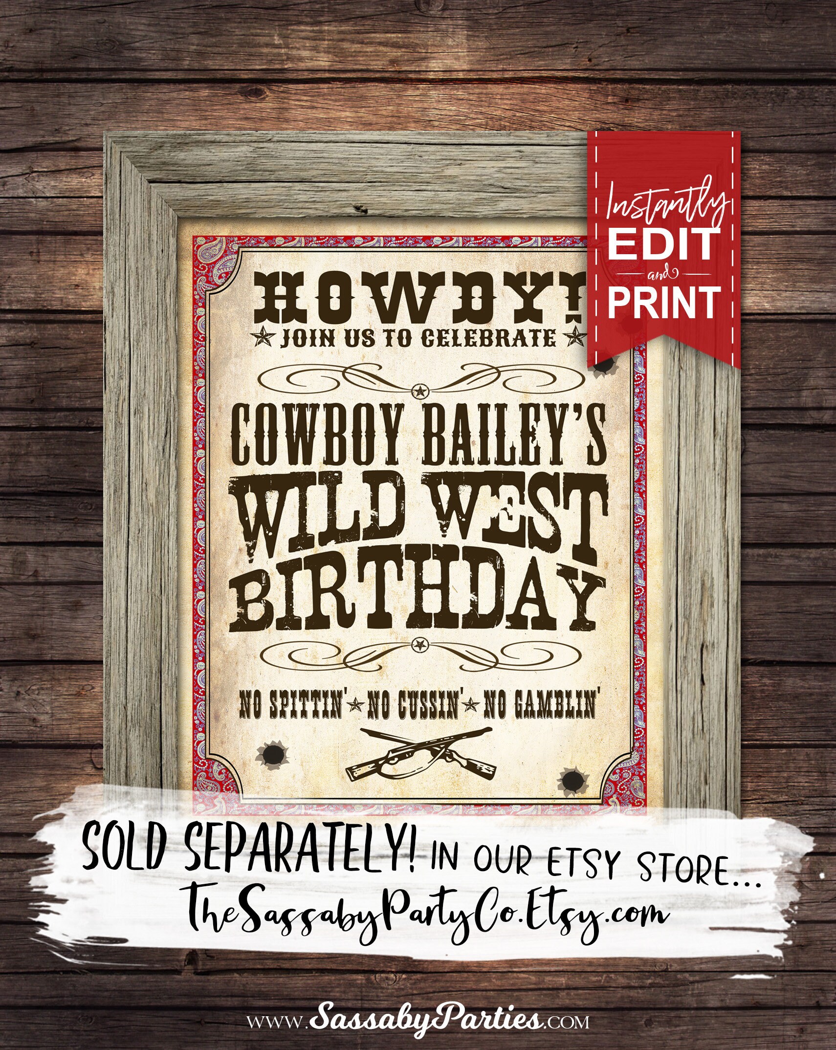 Cowboy WANTED Photo Poster - INSTANT DOWNLOAD - Partially Editable ...