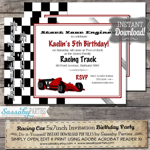 Racing Car Grand Prix Birthday Invitation - INSTANT DOWNLOAD - Editable ...
