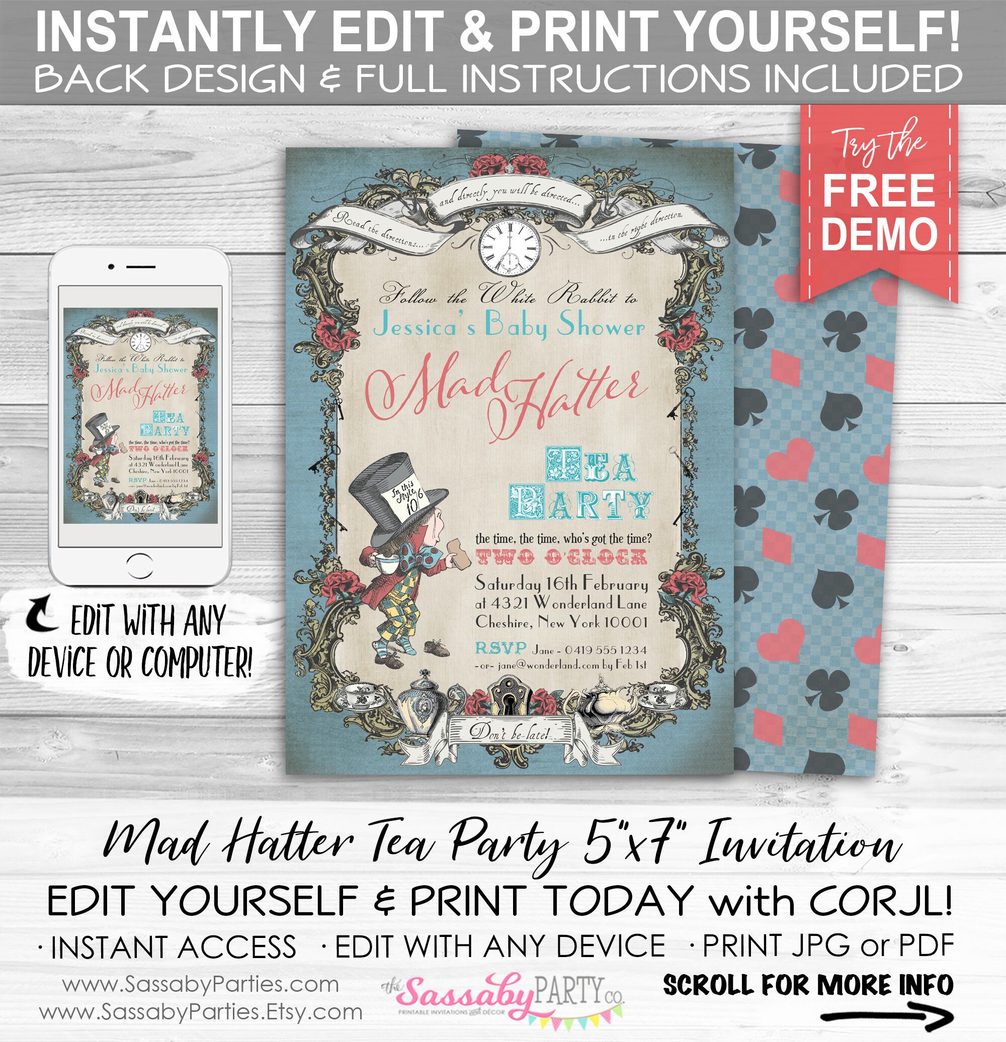 Mad Hatter Tea Party Invitation INSTANT DOWNLOAD Edit & | Etsy