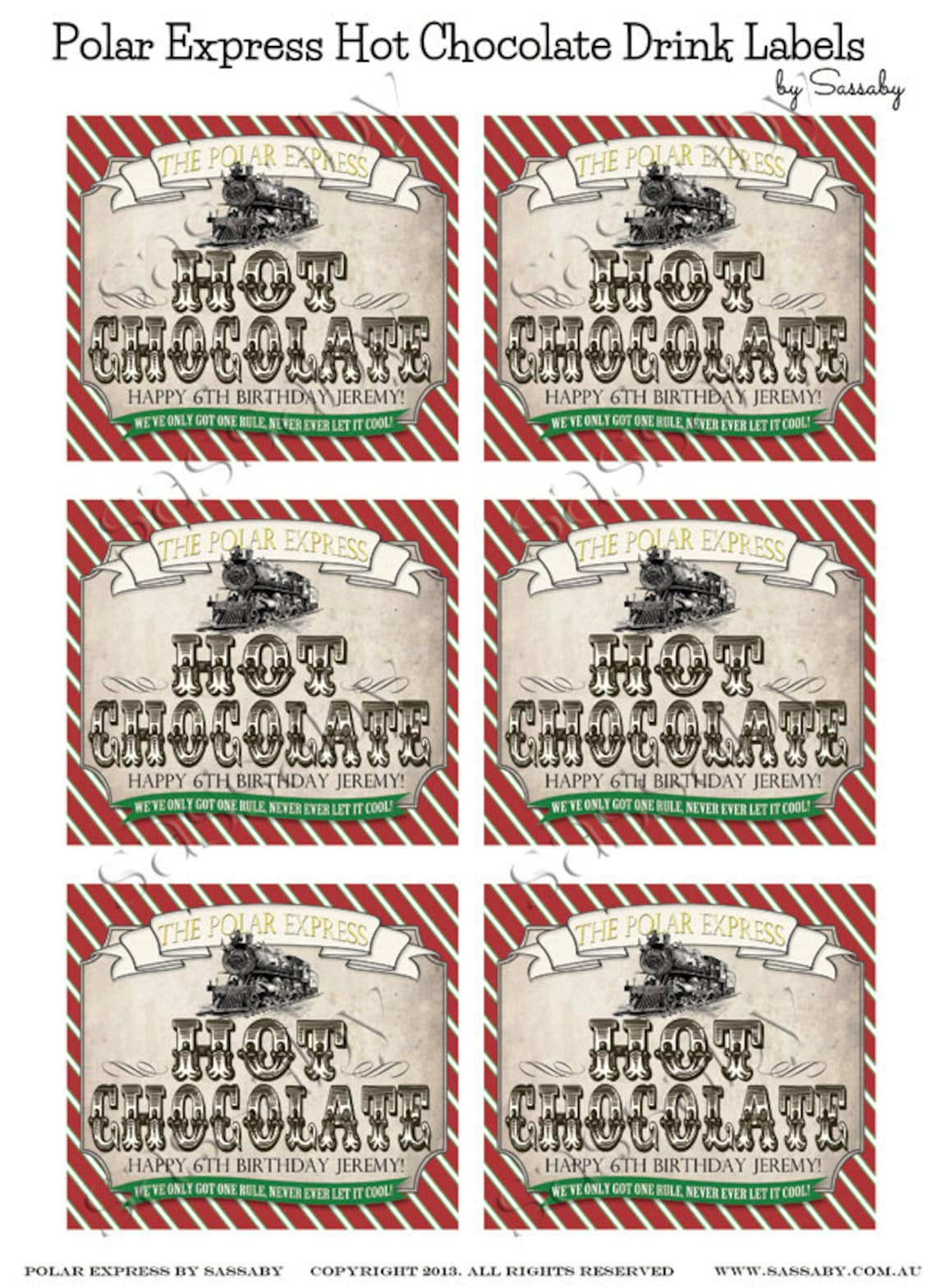 Polar Express Hot Chocolate Drink Labels Red - INSTANT DOWNLOAD - Edit ...