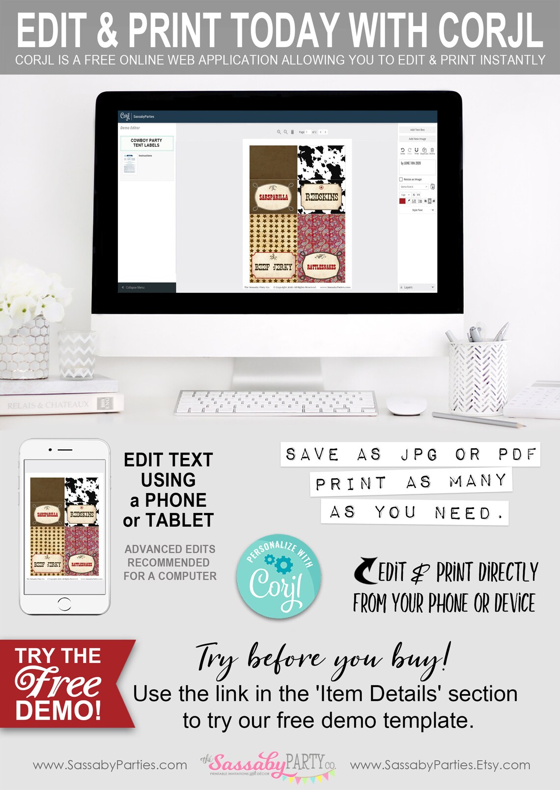 Wild West Cowboy Party Labels INSTANT DOWNLOAD Editable & - Etsy