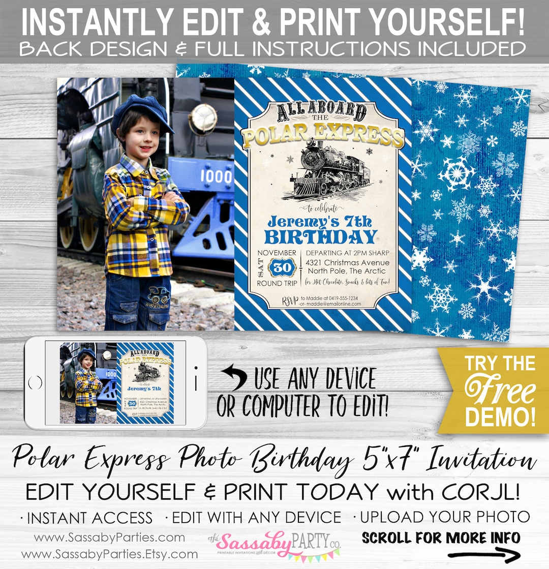 Polar Express Invitation - INSTANT DOWNLOAD - Edit & Print, Photo ...