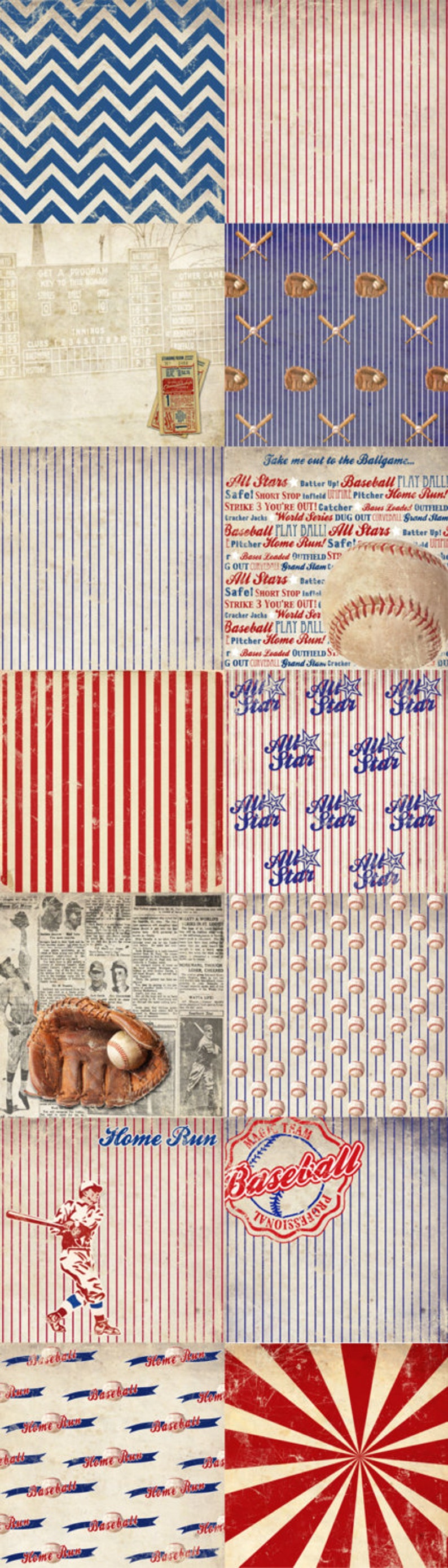 Vintage Baseball Paper Pack - INSTANT DOWNLOAD - 14 Digital Sheets ...