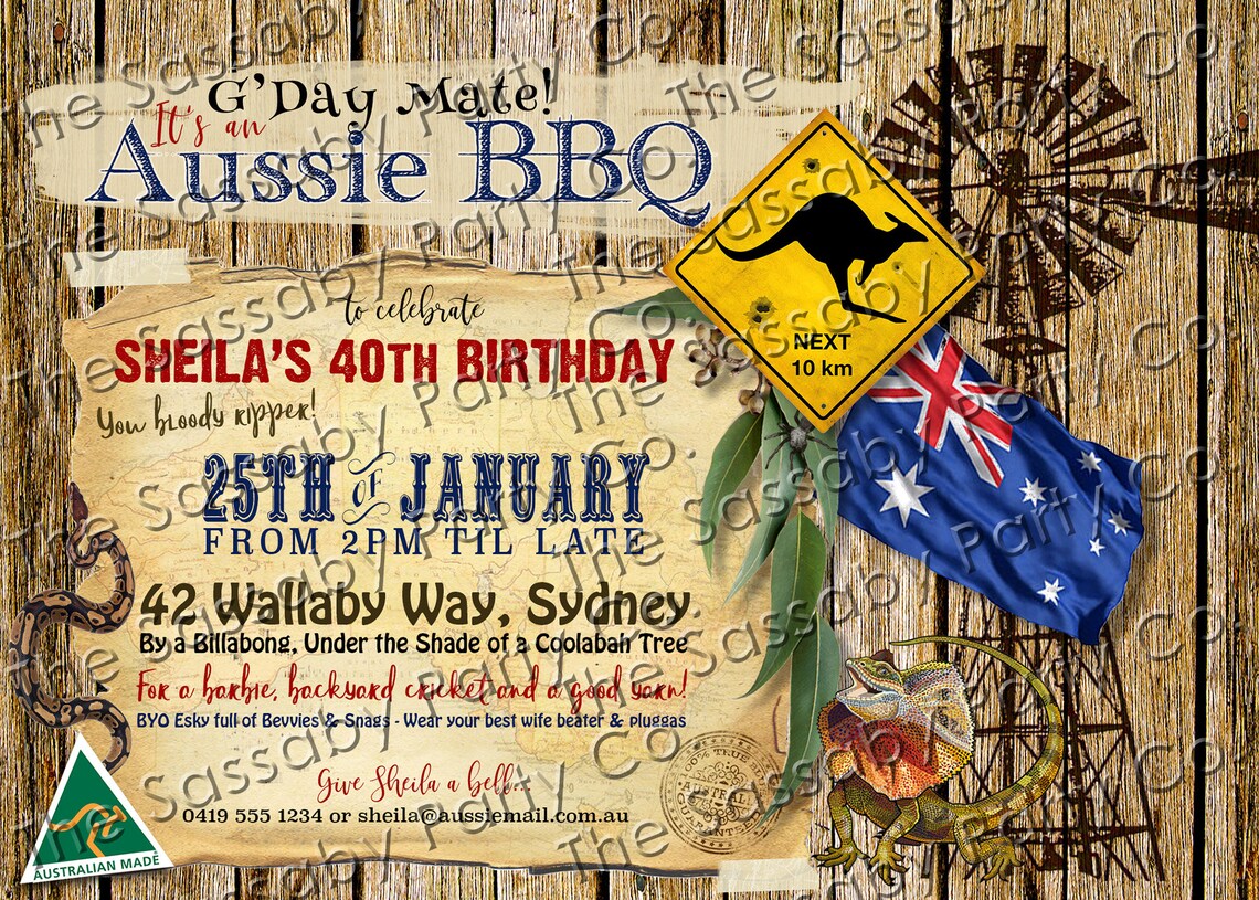 Aussie BBQ Party Invitation - INSTANT DOWNLOAD - Edit & Print ...