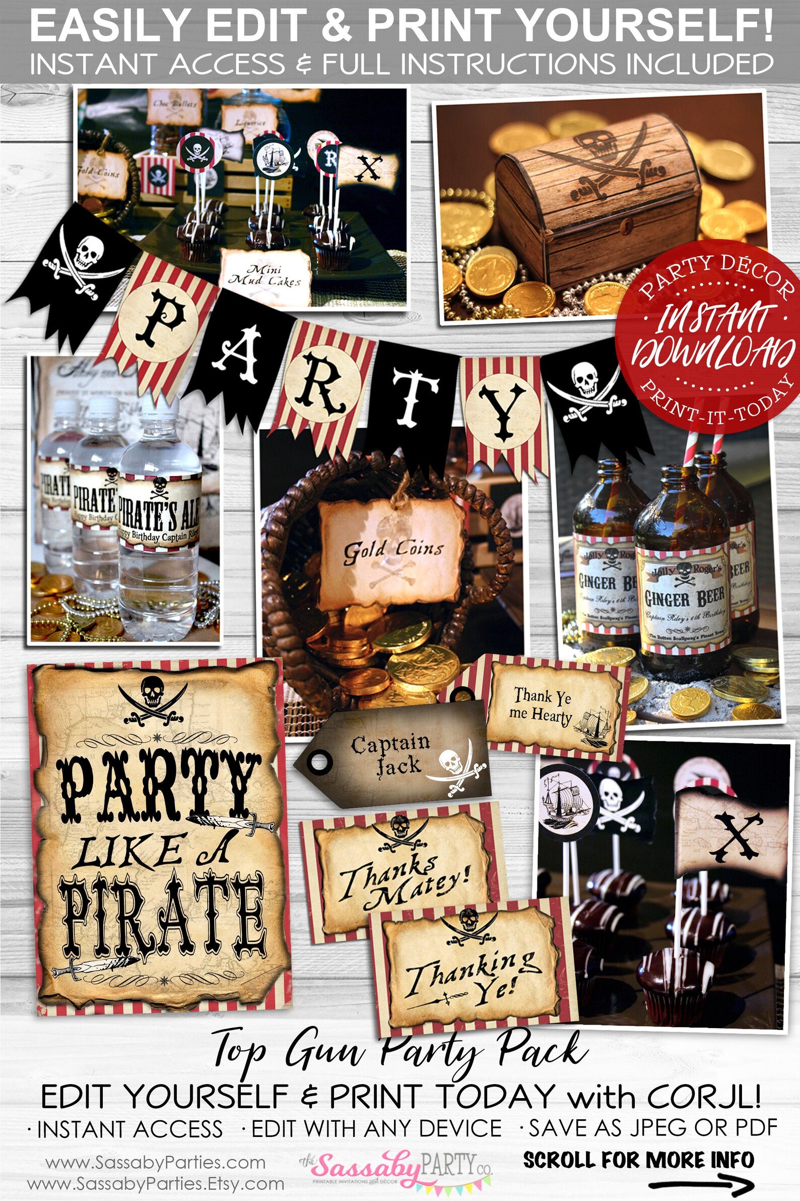 Pirate Party Pack INSTANT DOWNLOAD Editable & Printable | Etsy