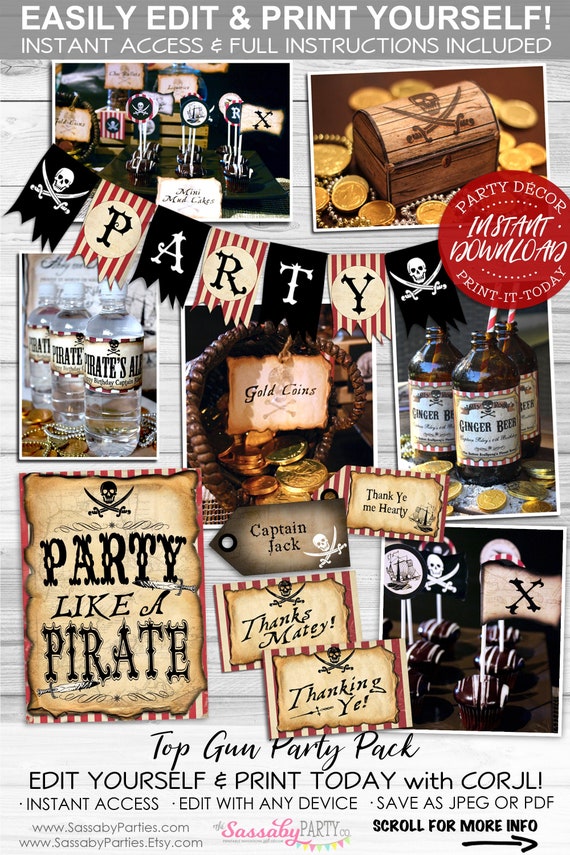 Pirate Party Pack - INSTANT DOWNLOAD - Editable & Printable Birthday ...