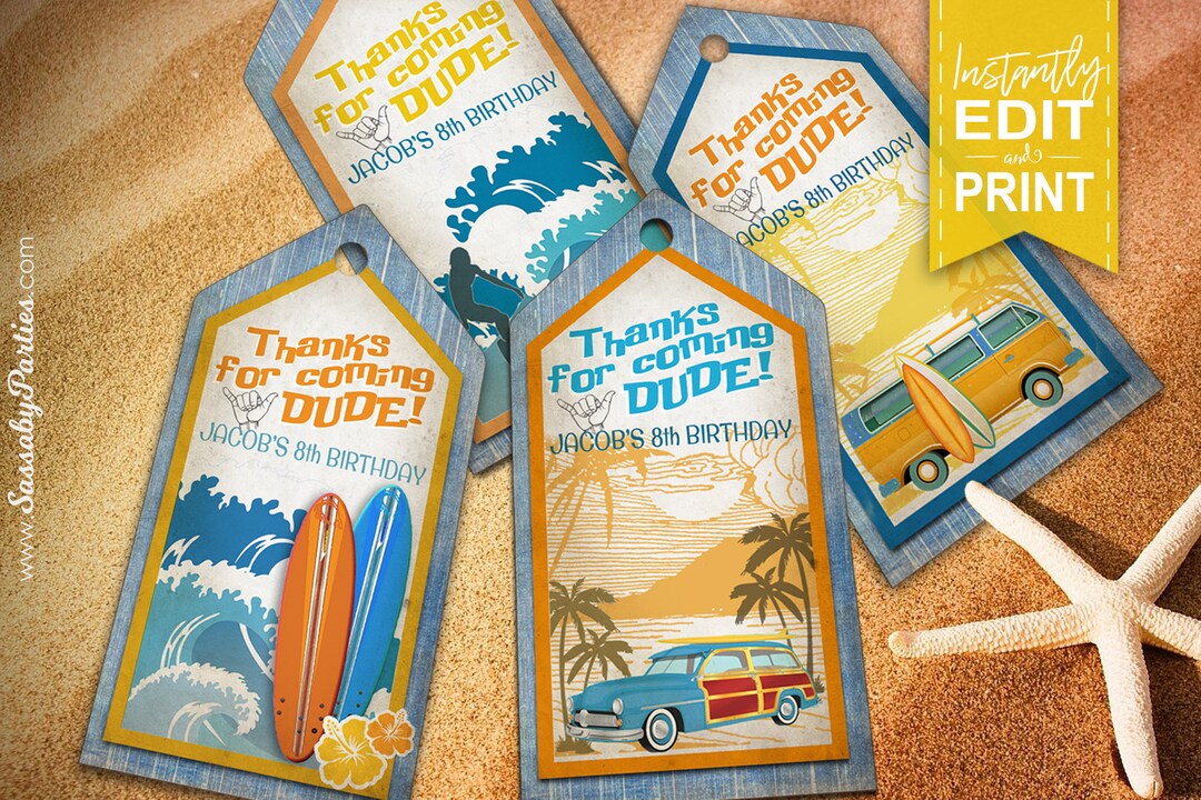 Vintage Surf Thank You Tags - INSTANT DOWNLOAD - Editable & Printable ...
