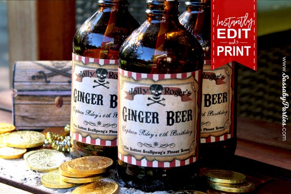 Pirate Drink Bottle Labels - INSTANT DOWNLOAD - Editable & Printable ...