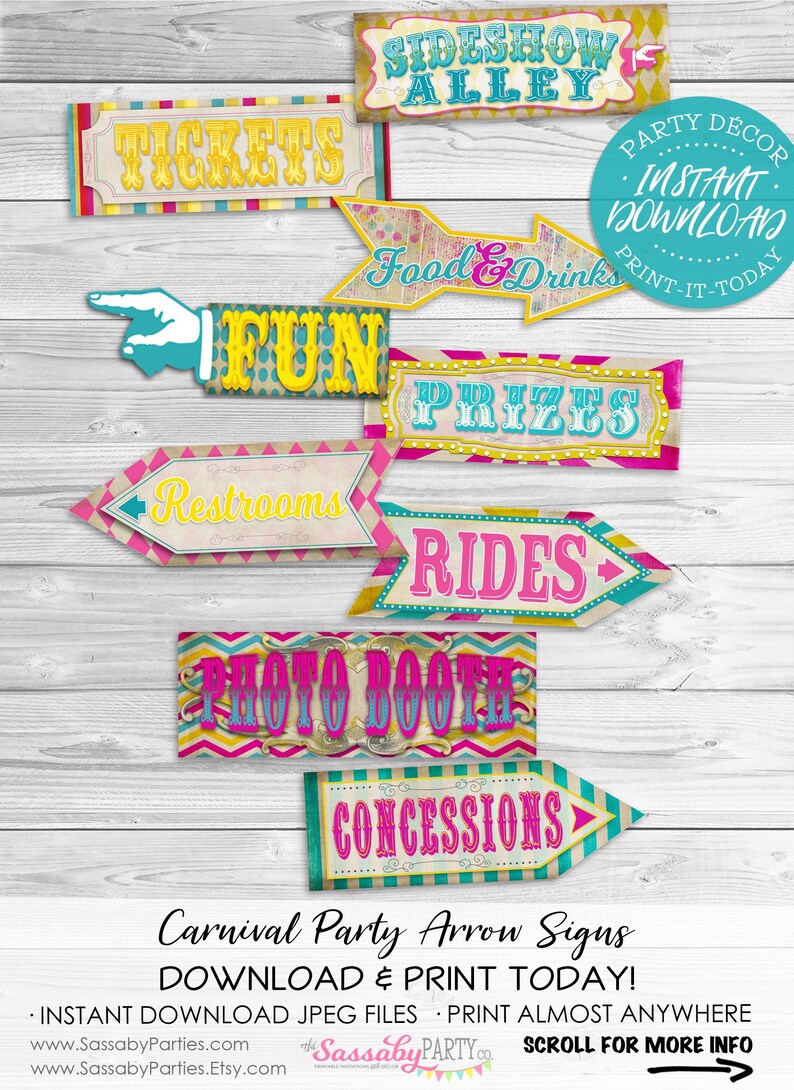 Vintage Carnival PINK Arrow Signs Posters - Instant Download ...