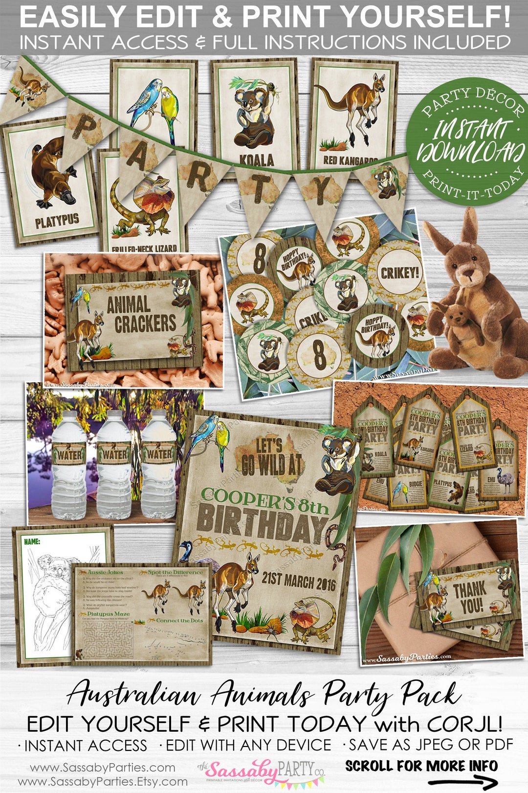 Australian Animals Party Pack - INSTANT DOWNLOAD - Party Decorations ...