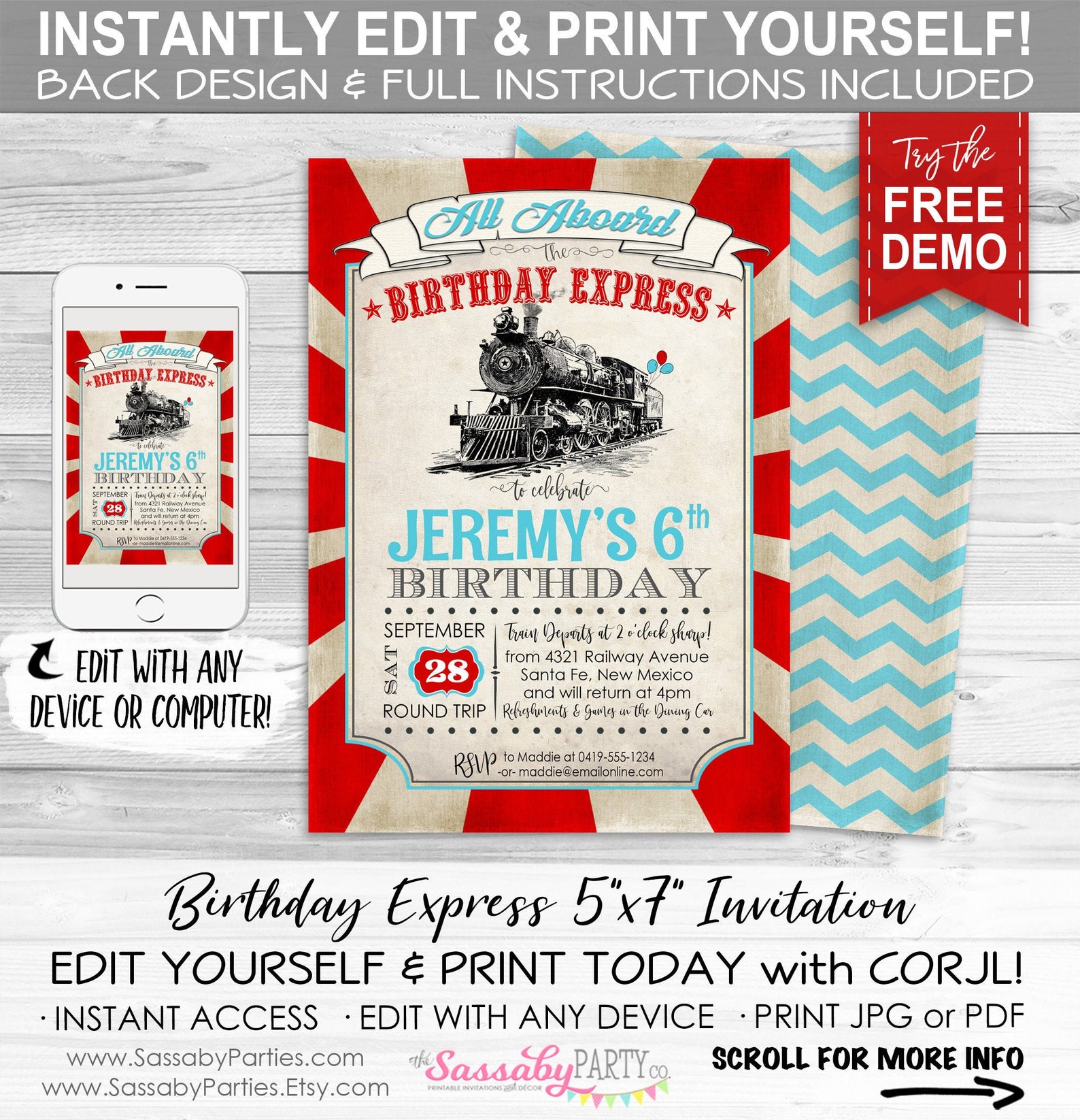 Birthday Express Invitation INSTANT DOWNLOAD Edit & Print | Etsy