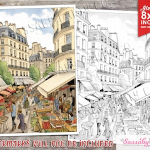 Paris Coloring Book - INSTANT DOWNLOAD - Eiffel Tower, Shops & Cafes ...