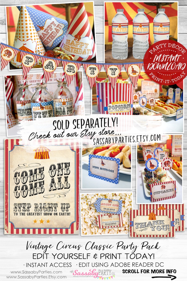 Vintage Circus Digital Paper Pack - INSTANT DOWNLOAD - Scrapbooking ...