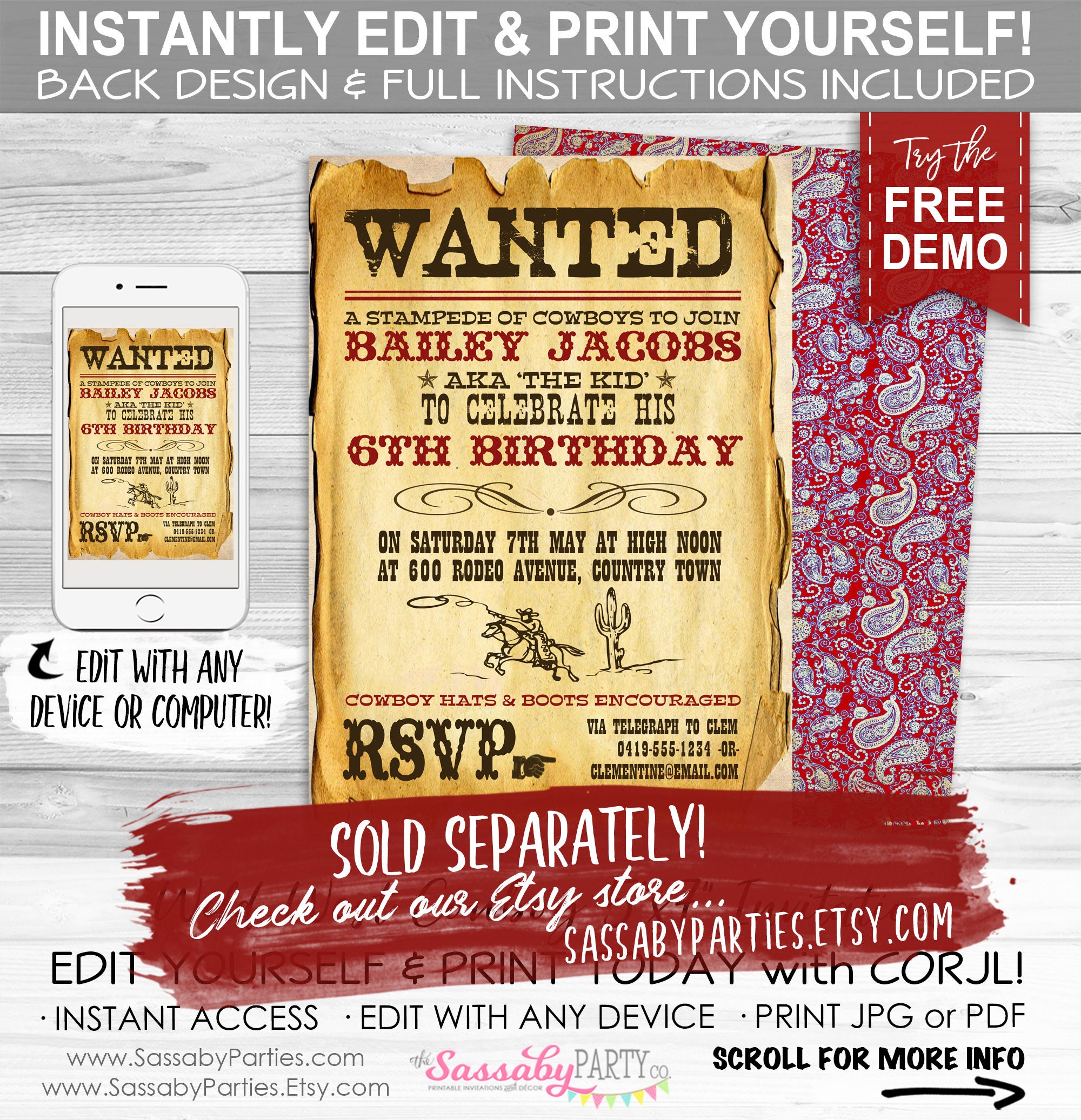 Wild West Cowboy Party Banner INSTANT DOWNLOAD Editable & - Etsy
