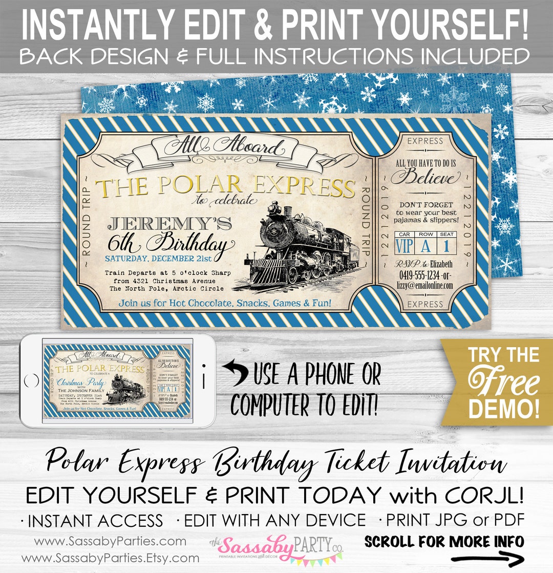 Polar Express Birthday Invitation - INSTANT DOWNLOAD - Editable ...